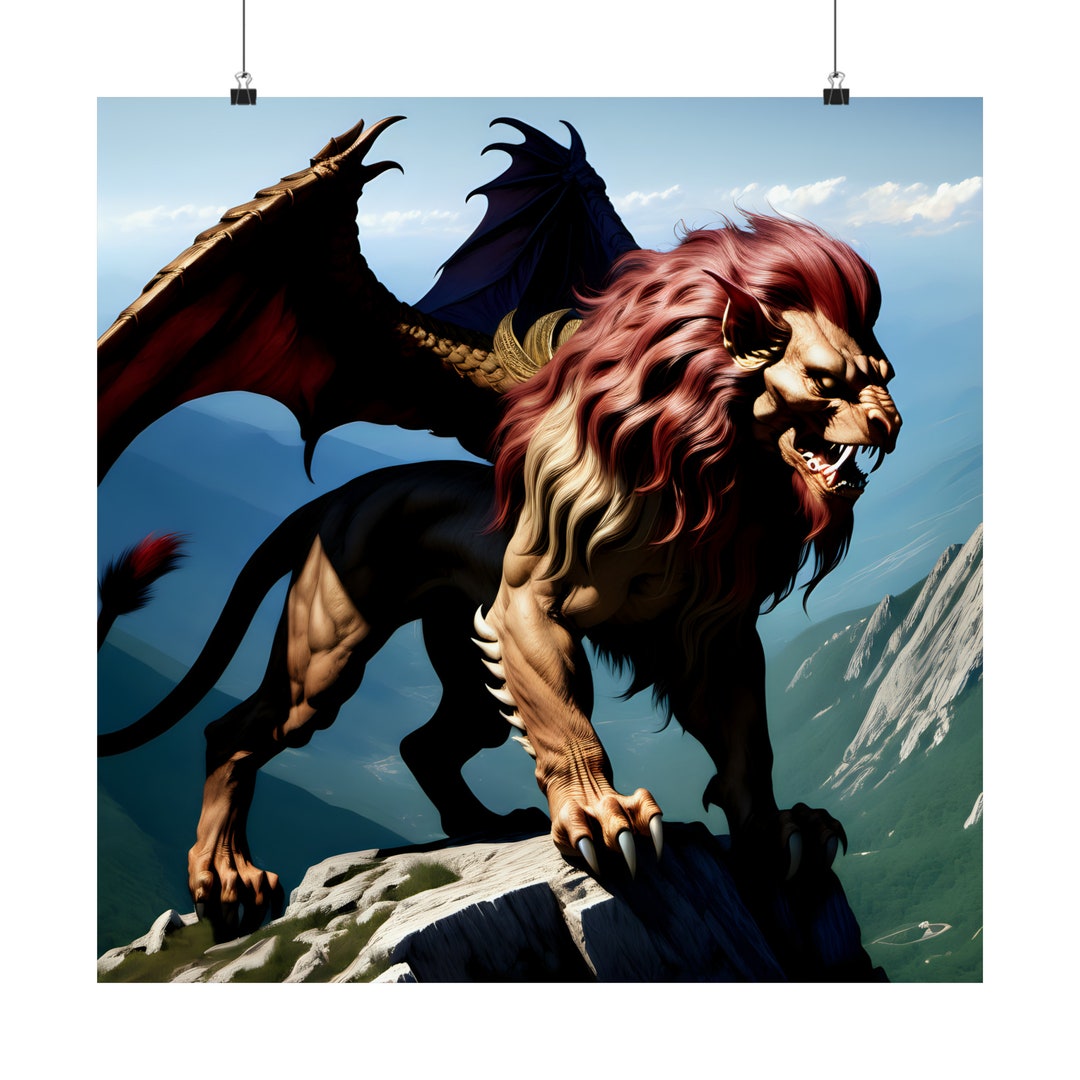 Manticore, Lion, Wings, Fantasy, Mountain Scene, Magical, Dream, Matte ...