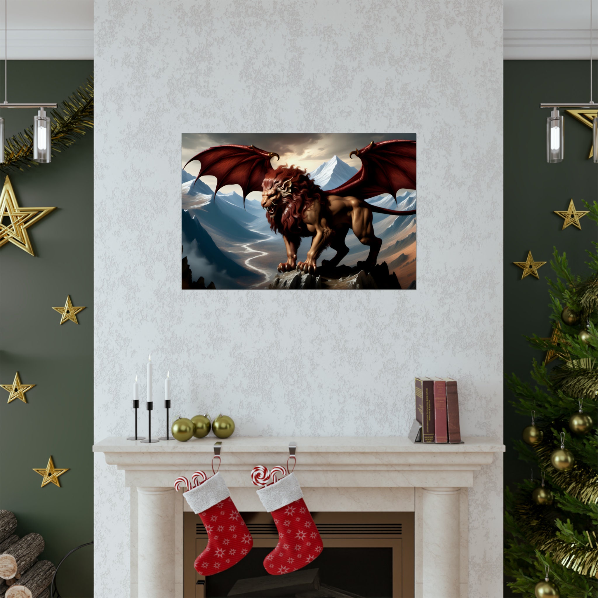 Manticore, Lion, Wings, Fantasy, Mountain Scene, Magical, Dream, Matte ...