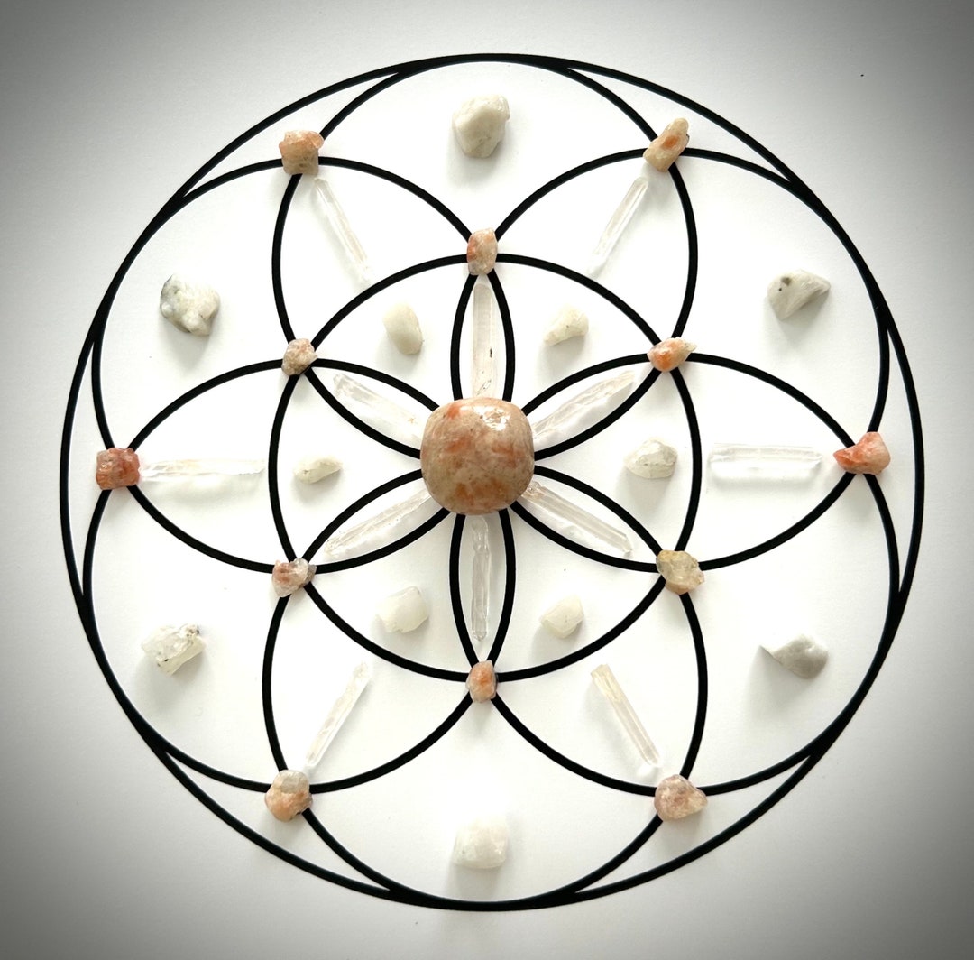 Crystal Grid for Optimism/harmony/joy/balance - Sunstone, Moonstone ...