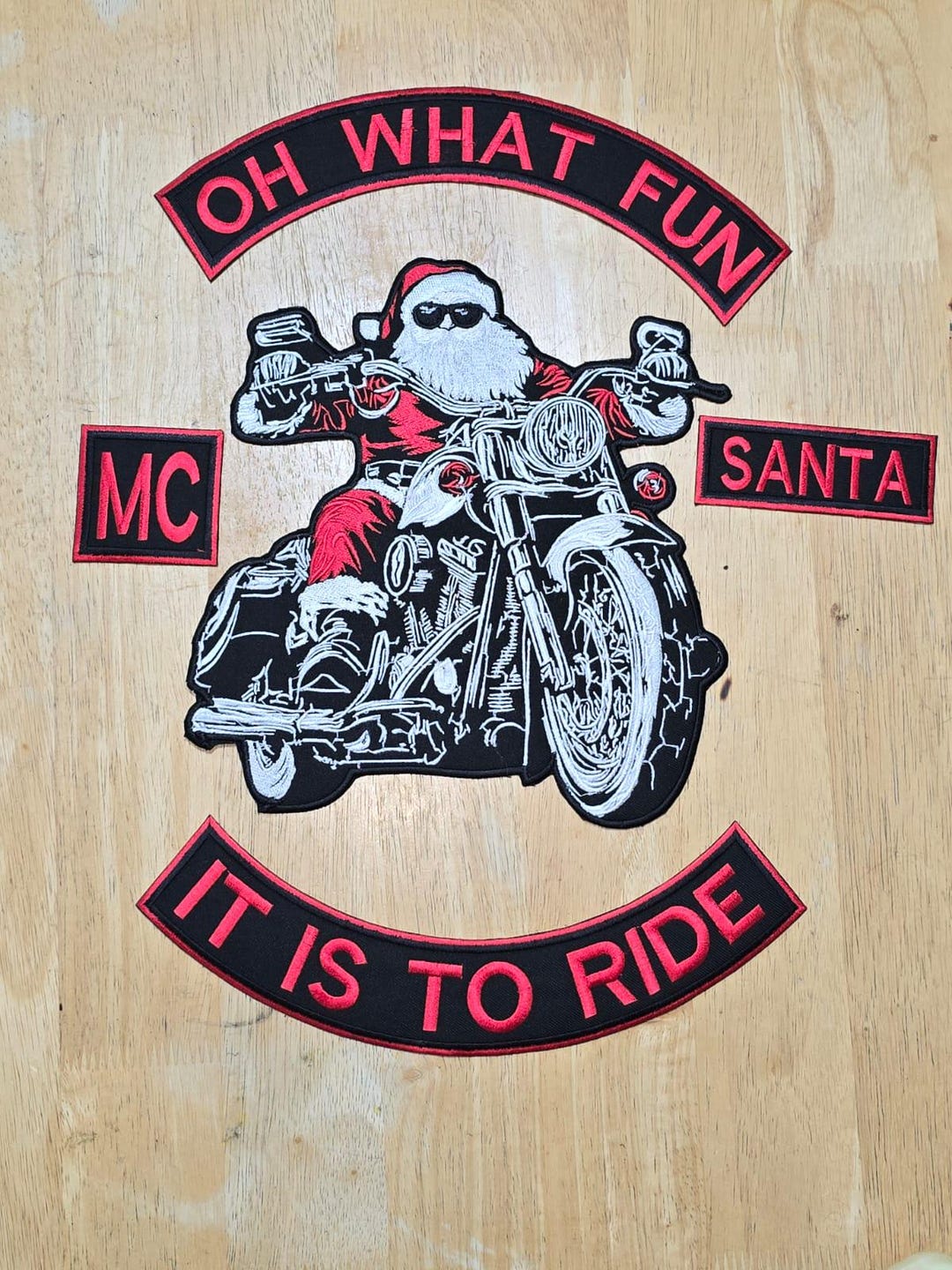 Large Santa MC Clause Oh What Fun It is to Ride Embroidery Patch Set of ...