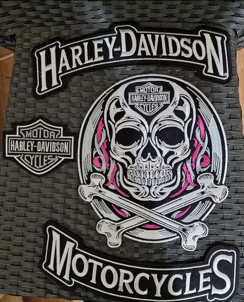 Harley Davidson Skull, 4 Pieces, Embroidered Patch Biker Patch Iron on ...