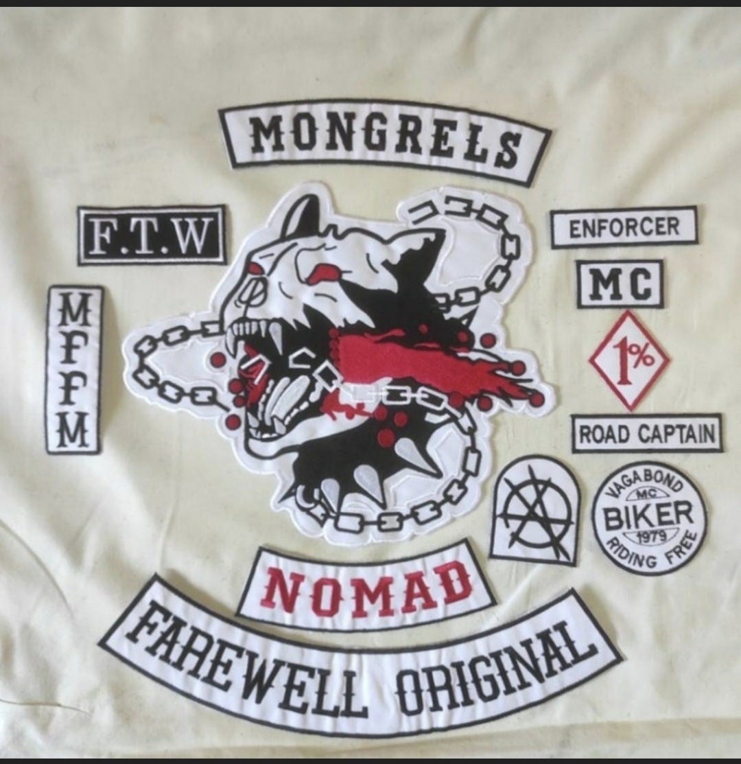 LARGE Backing Mongrels Dogs FAREWELL ORIGINAL Embroidery Full Set Biker Patches Iron on for ...