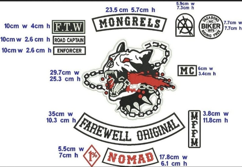 LARGE Backing Mongrels Dogs FAREWELL ORIGINAL Embroidery Full Set Biker ...