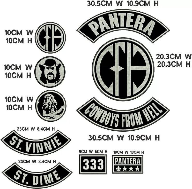 Pantera Cowboys From Hell St. Vinnie St. Dime Set of 10 Embroidery ...
