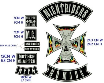 Nightriders Nomads MC Embroidery Patches Set of 9 Pcs Large Size Iron ...