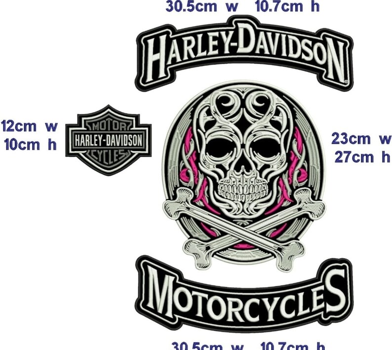 Harley Davidson Skull, 4 Pieces, Embroidered Patch Biker Patch Iron on ...