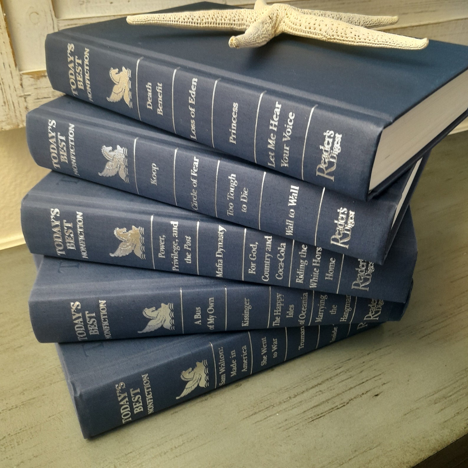 Navy Blue Book Bundle as Shown, Set of 5 Readers Digest Condensed Books Instant Library Real ...