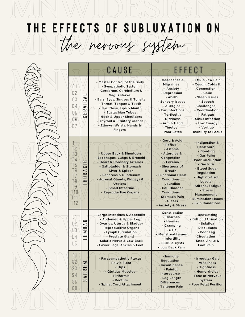 Effects of Subluxation - Nerve Chart - Nervous System Educational Print ...