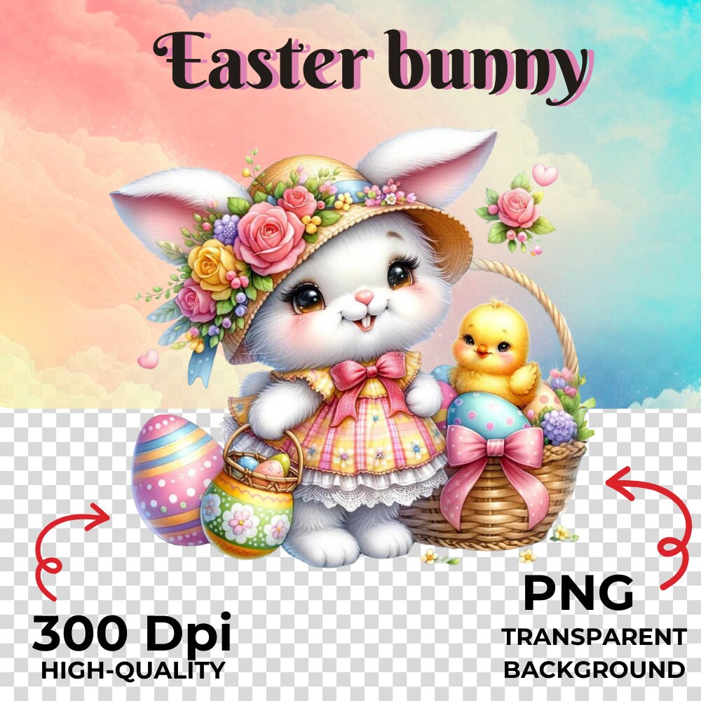 Cute Watercolor Bunny Clipart: Vibrant Easter Bunny Illustrations for ...