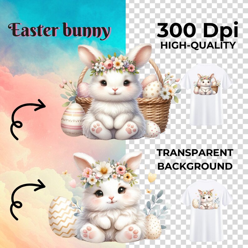 Cute Watercolor Bunny Clipart: Vibrant Easter Bunny Illustrations for ...