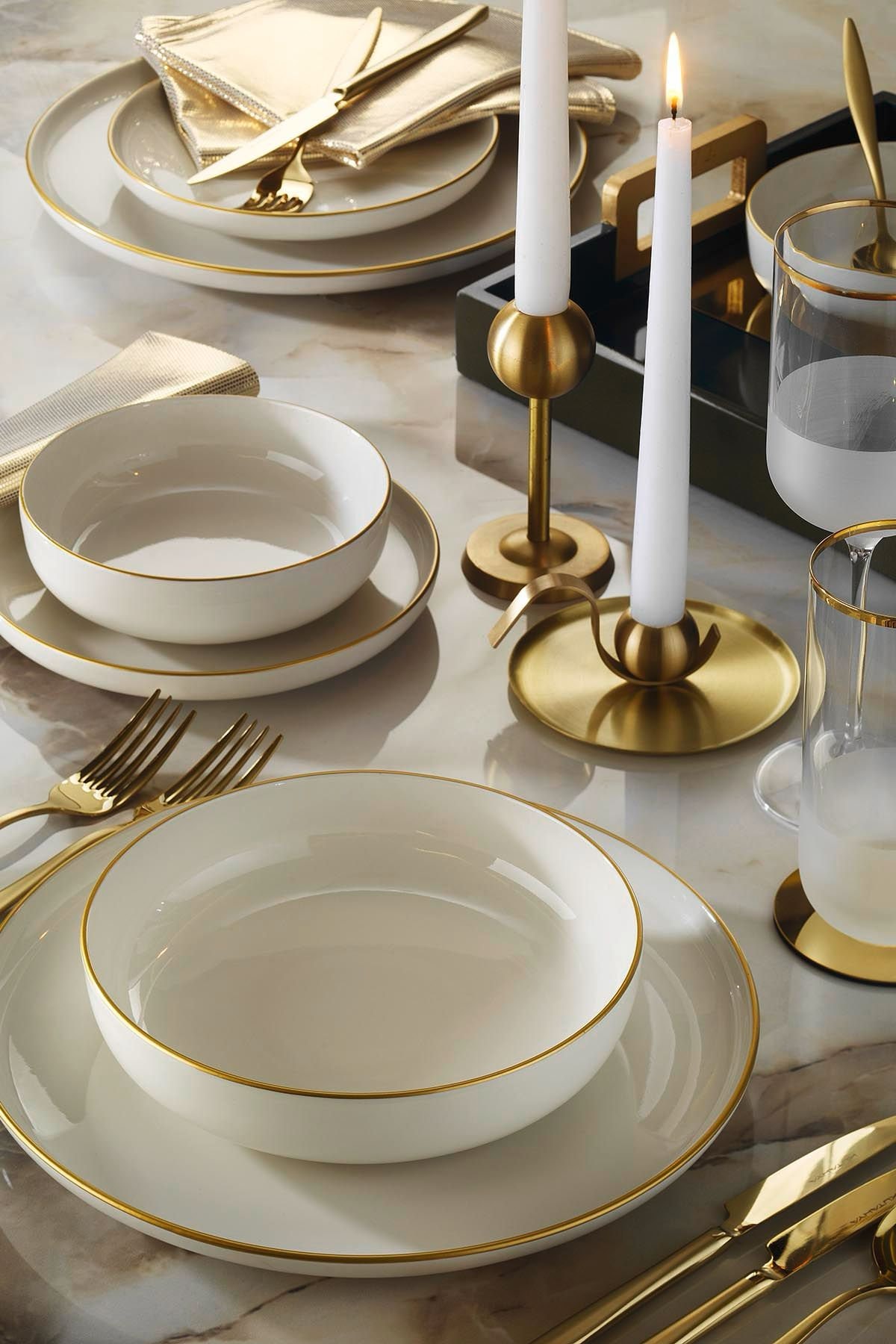 Porcelain Organic Handmade 24-piece 6-person Dinner Set Golden-cream ...