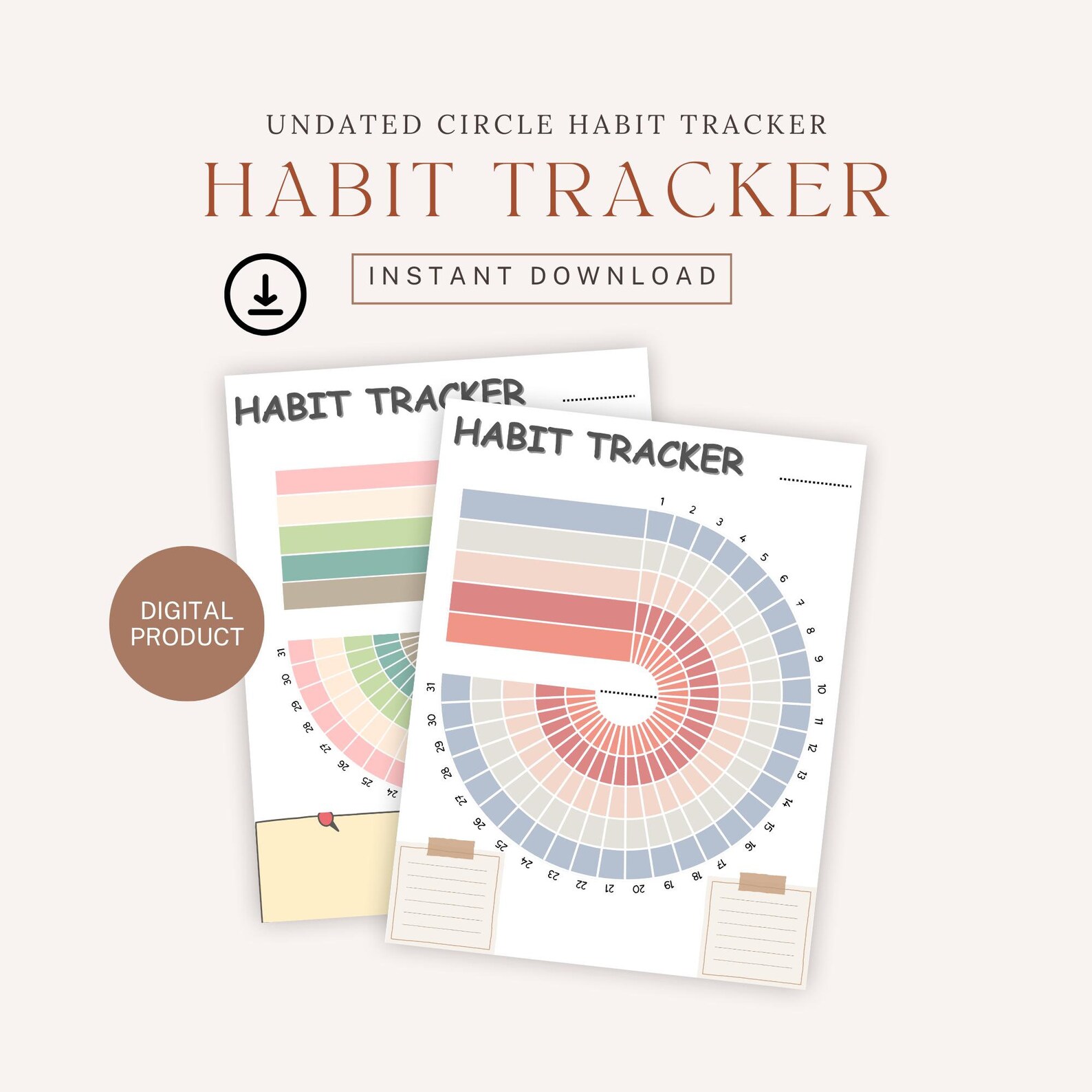 Undated Printable Circle Habit Tracker Monthly Habit Goals Track ...
