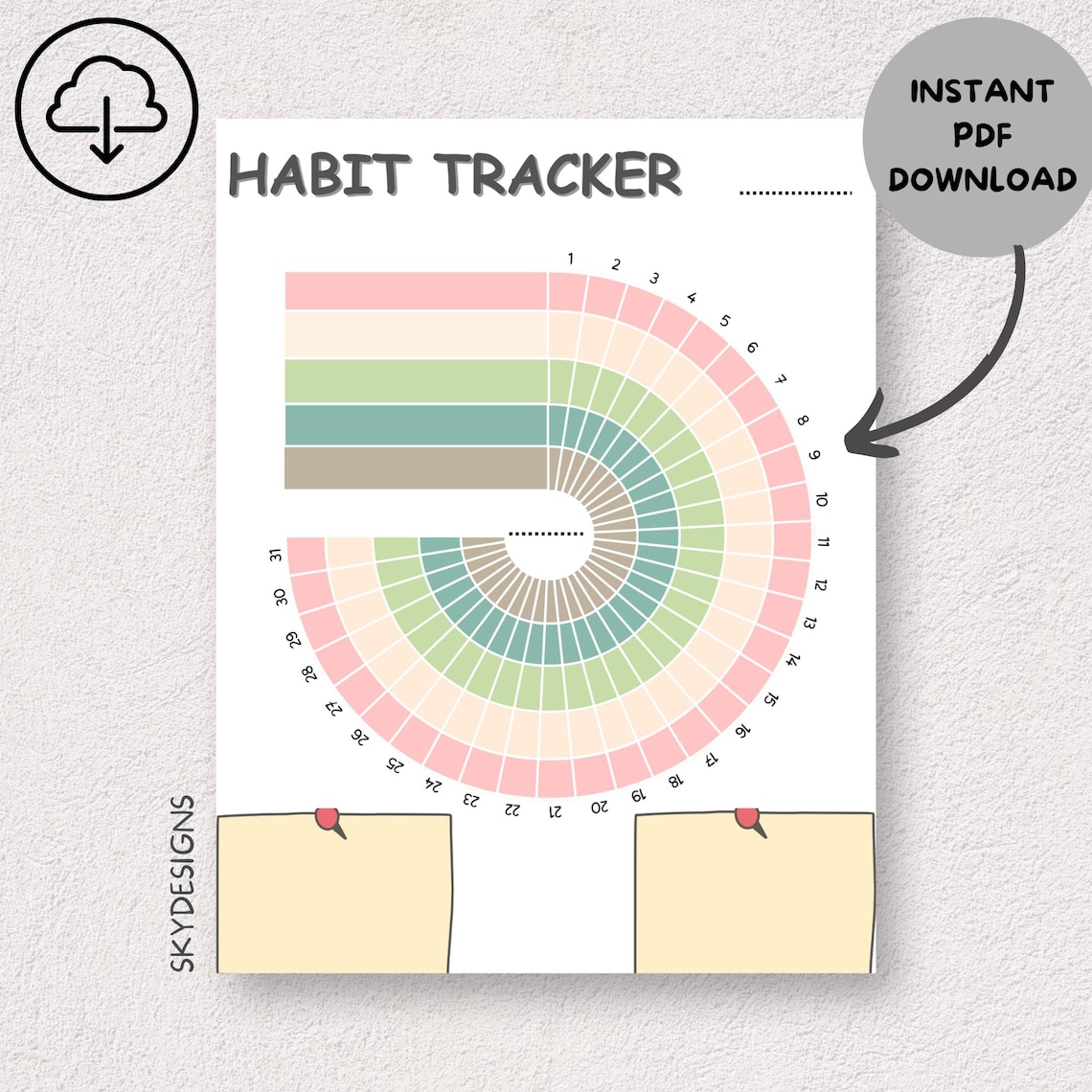 Undated Printable Circle Habit Tracker Monthly Habit Goals Track ...