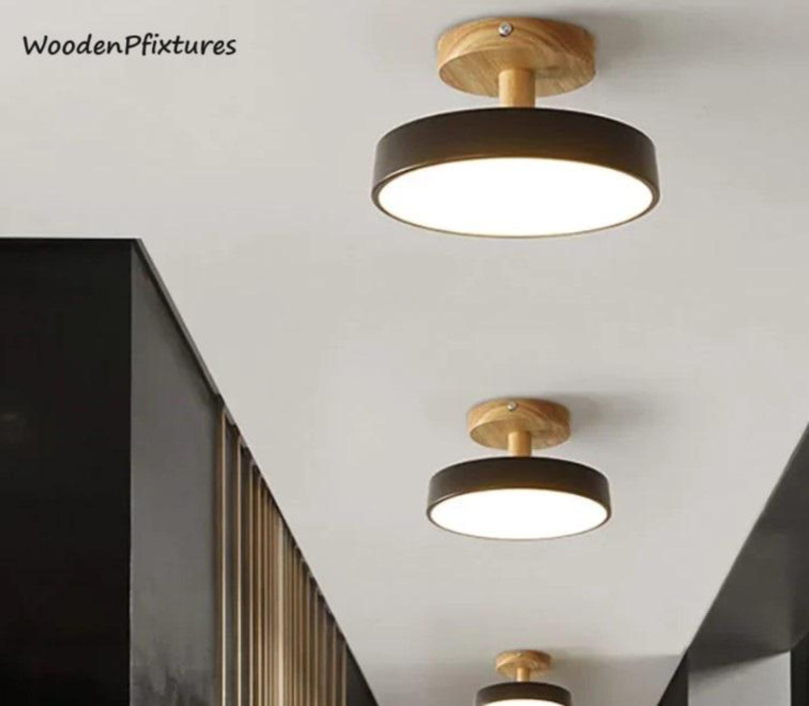 Elegant Wooden Ceiling Light Fixture, Two Colours Black , White - Etsy
