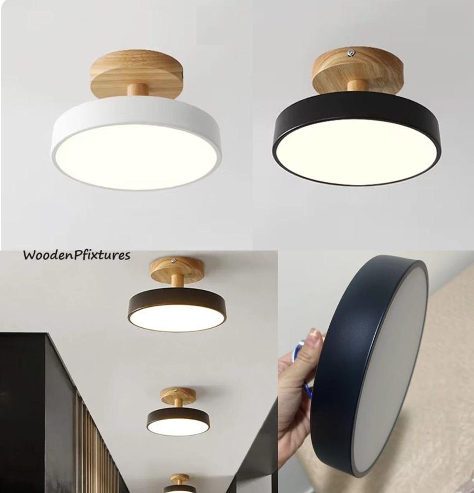 Elegant Wooden Ceiling Light Fixture, Two Colours Black , White - Etsy