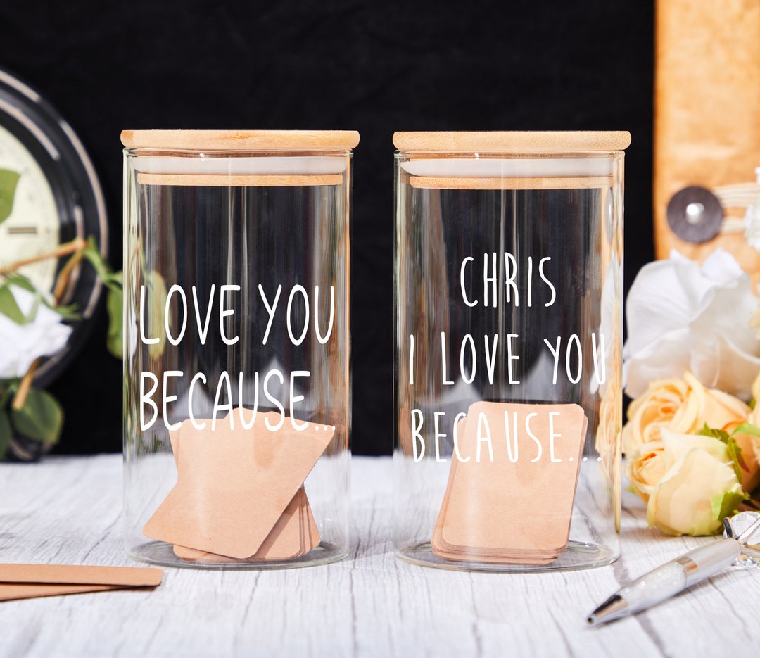 Love You Because Jar With 100 Notecards, Love Notes Jar, Personalized ...