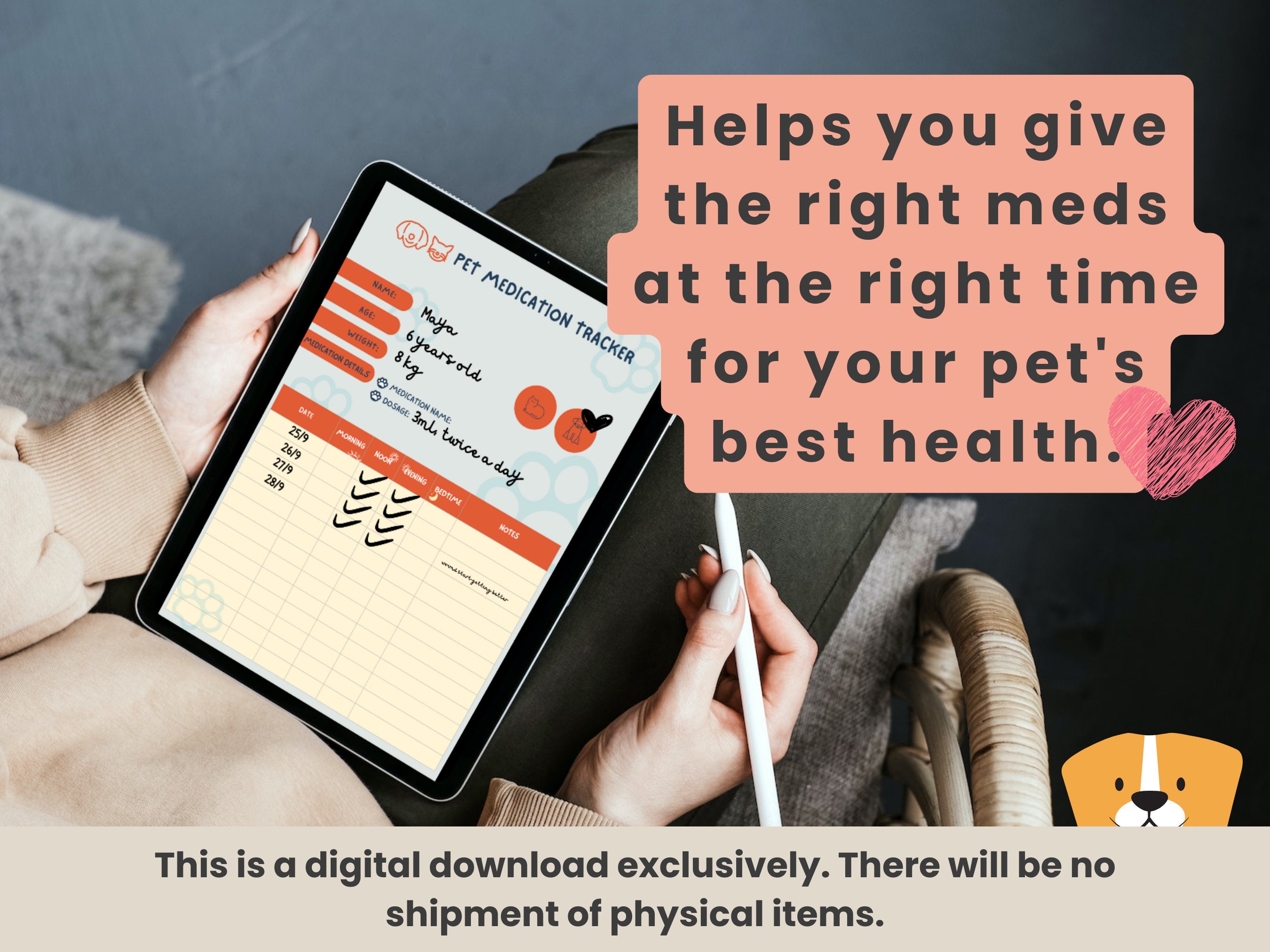 8 Pet Medication Tracker, Medication Log for Cat and Dog, Dosage ...