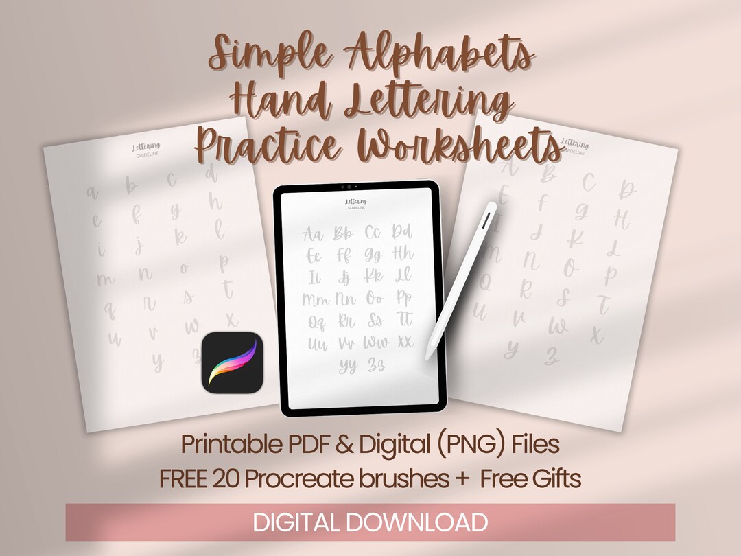 20 Procreate Lettering Brush, 3 Page Simple Alphabet Lettering Practice ...