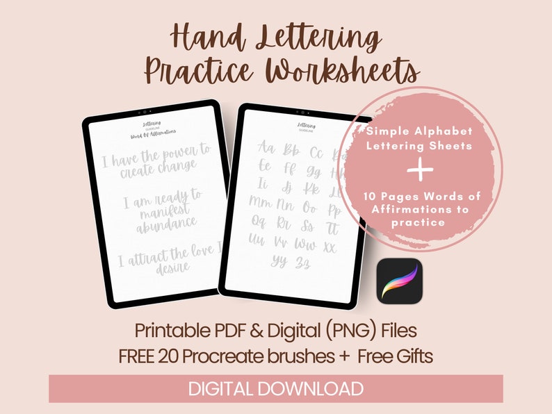 20 Procreate Lettering Brush, Printable Hand Lettering Practice Sheets ...