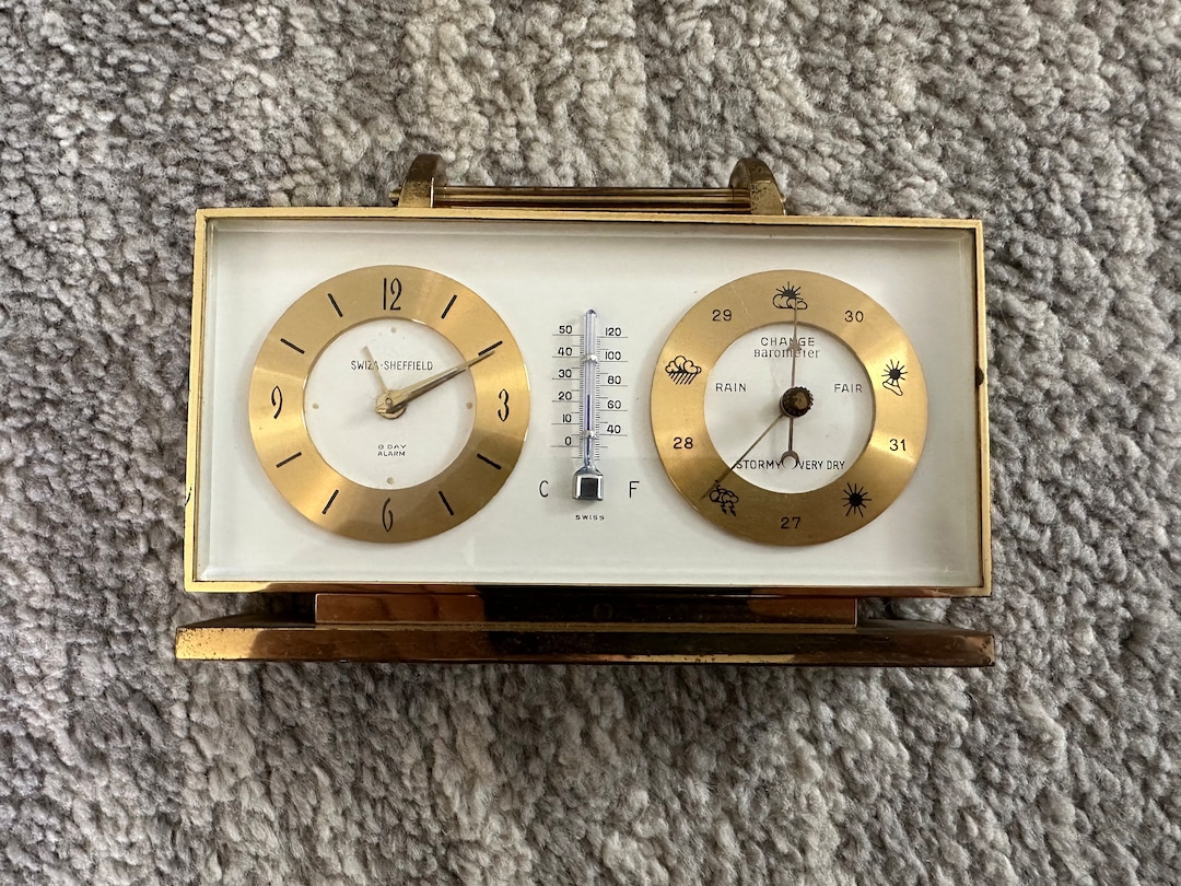 Swiza-sheffield 8 Day Alarm Clock With Thermometer and Barometer - Etsy