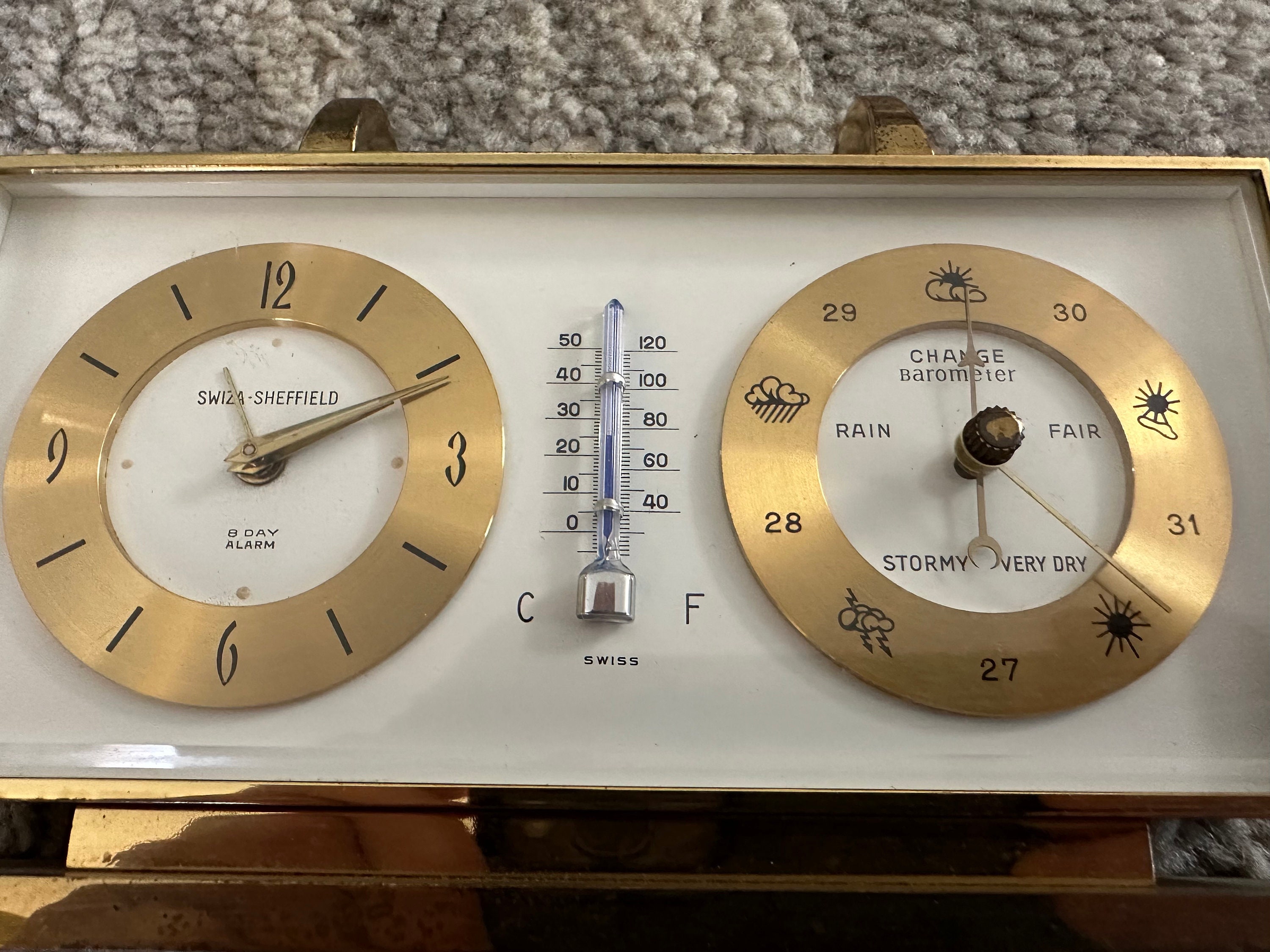 Swiza-sheffield 8 Day Alarm Clock With Thermometer and Barometer - Etsy