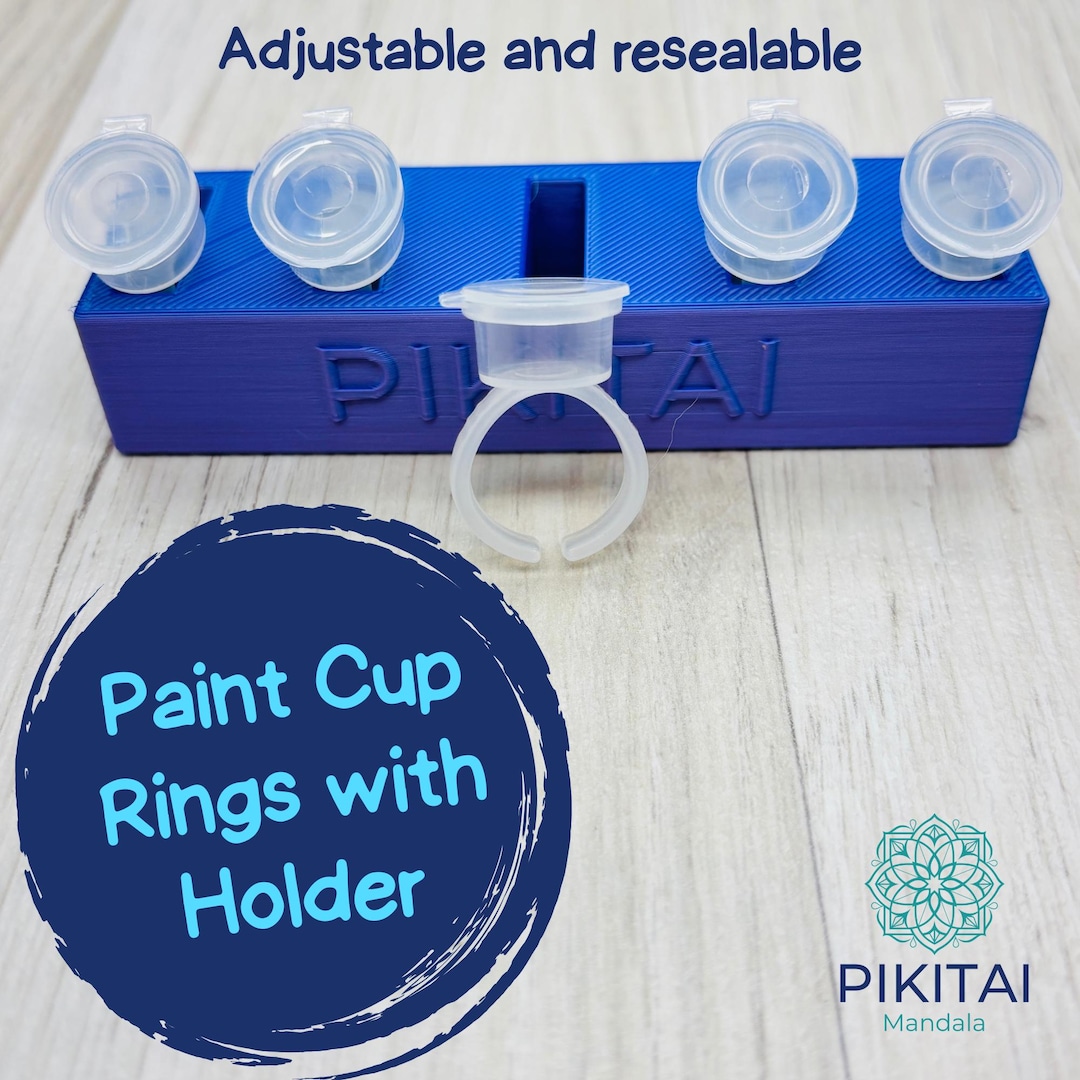 Set of 5 Adjustable Refillable Paint Rings With Holder, Paint Cup Rings ...