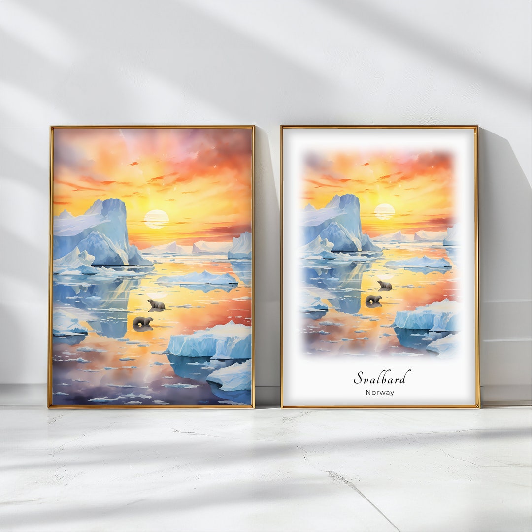 Svalbard Watercolor Poster Travel Art Print Norway Landscape Art Decor ...