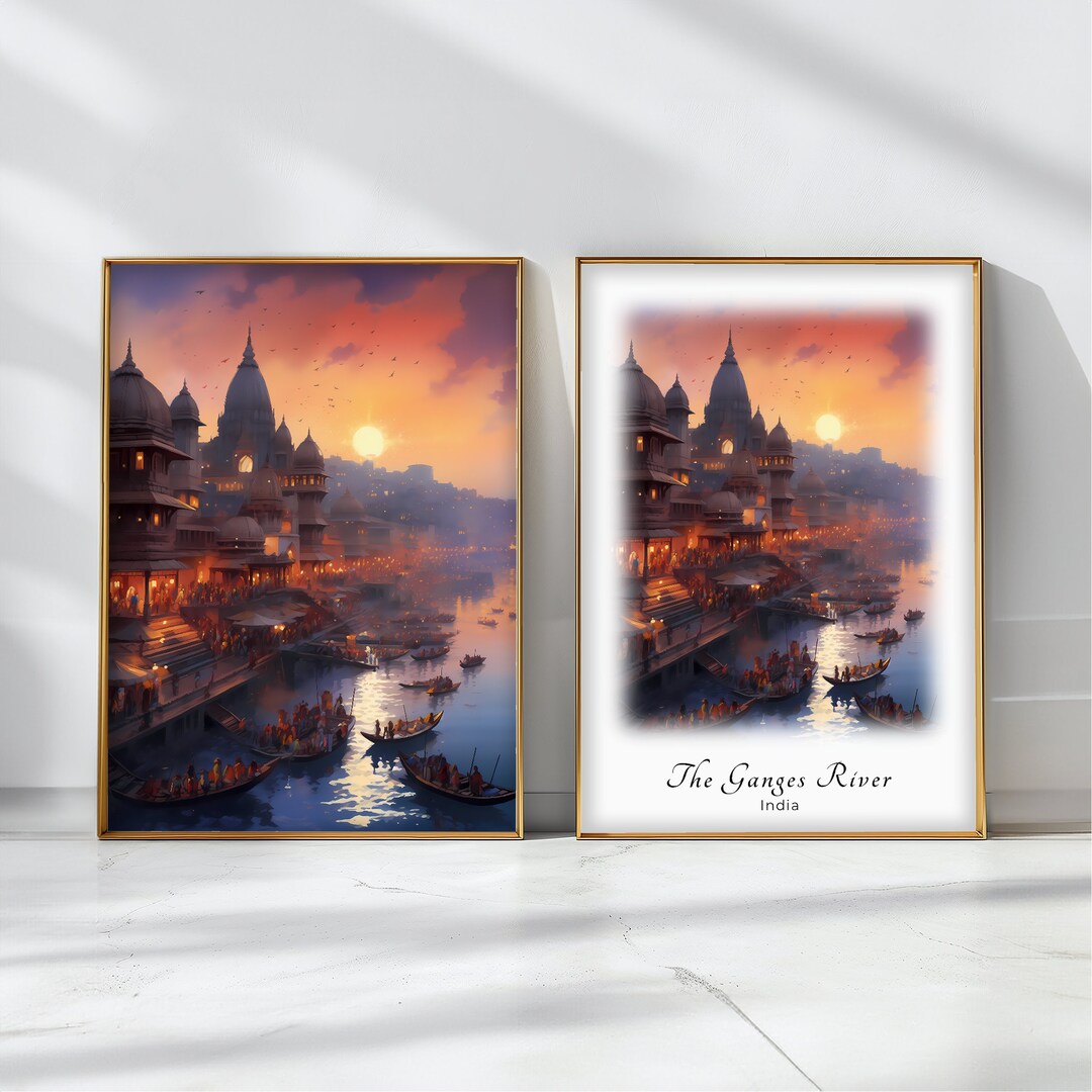 The Ganges River Watercolor Poster Travel Art Print India Landscape Art ...