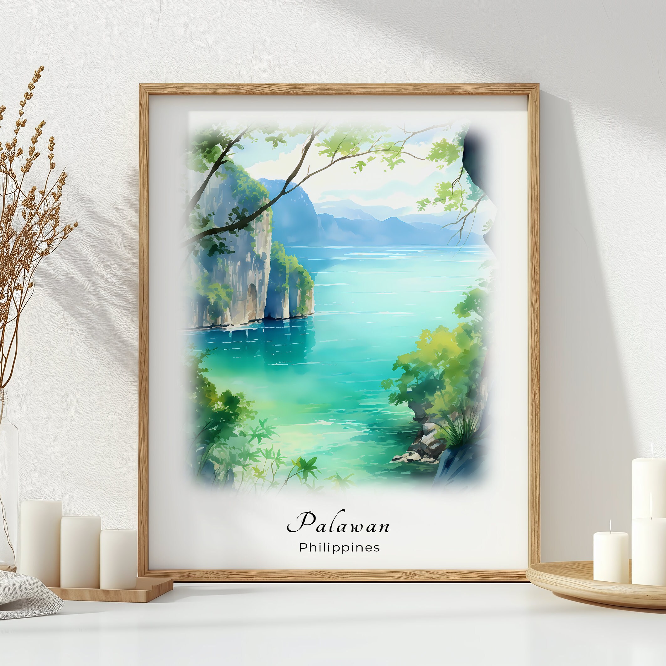 Palawan Watercolor Poster Travel Art Print Philippines Landscape Art ...