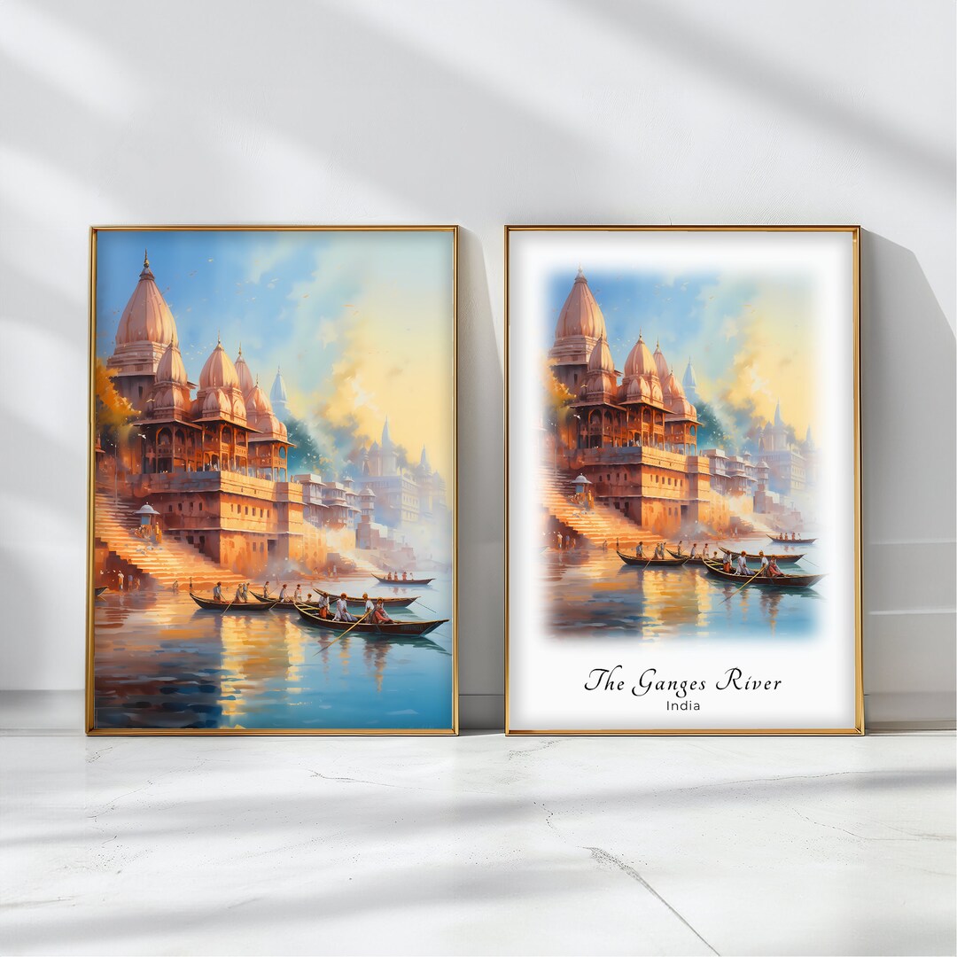 The Ganges River Watercolor Poster Travel Art Print India Landscape Art ...