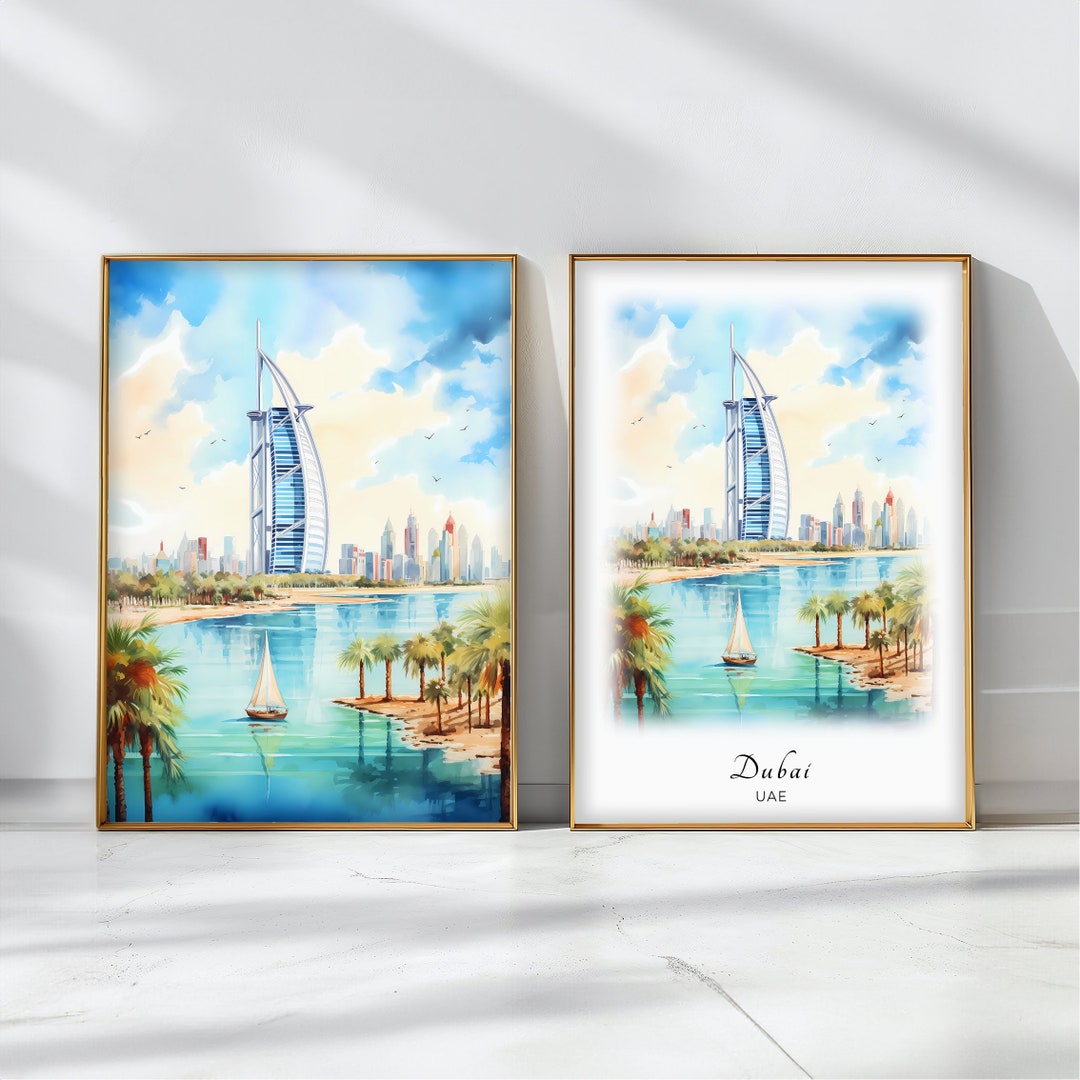 Dubai Watercolor Poster Travel Art Print UAE Landscape Art Decor ...