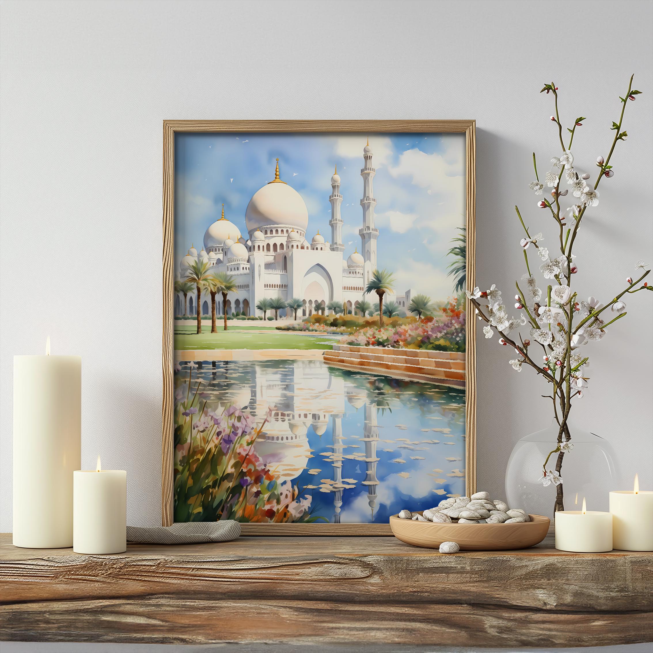 Sheikh Zayed Grand Mosque Watercolor Poster Travel Art Print UAE ...