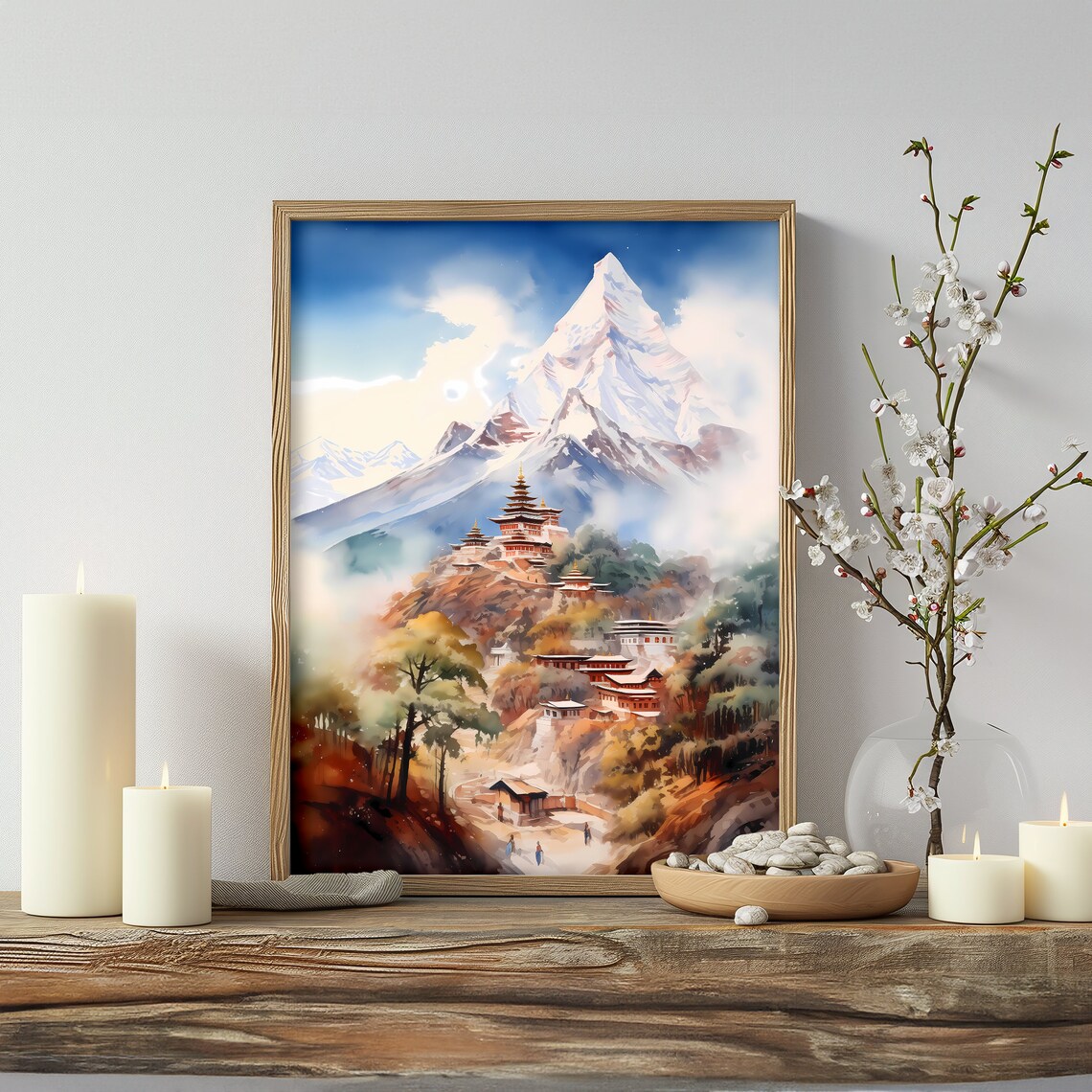 Mount Everest Watercolor Poster Travel Art Print Nepal & Tibet ...