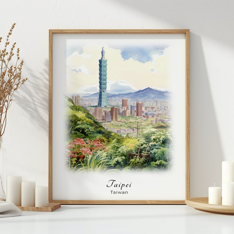 Taipei Watercolor Poster Travel Art Print Taiwan Landscape Art Decor ...