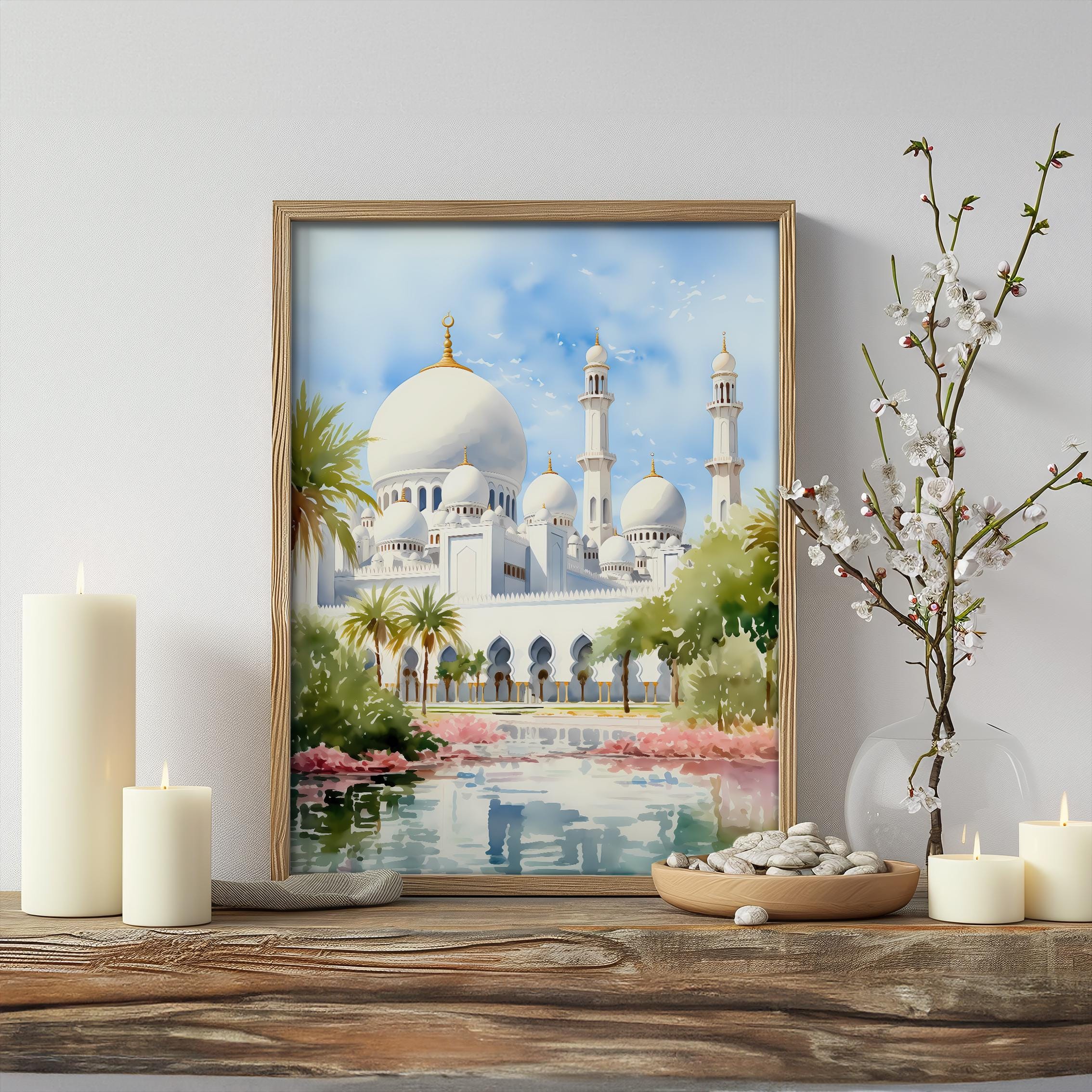 Sheikh Zayed Grand Mosque Watercolor Poster Travel Art Print Abu-dhabi ...