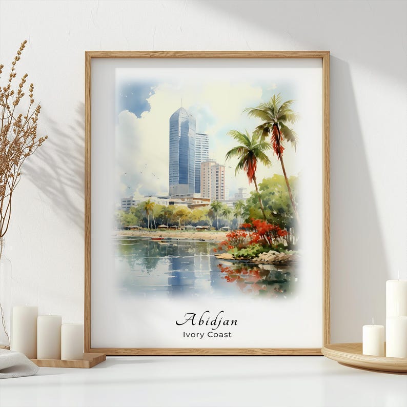 Abidjan Watercolor Poster Travel Art Print Ivory Coast Landscape Art ...