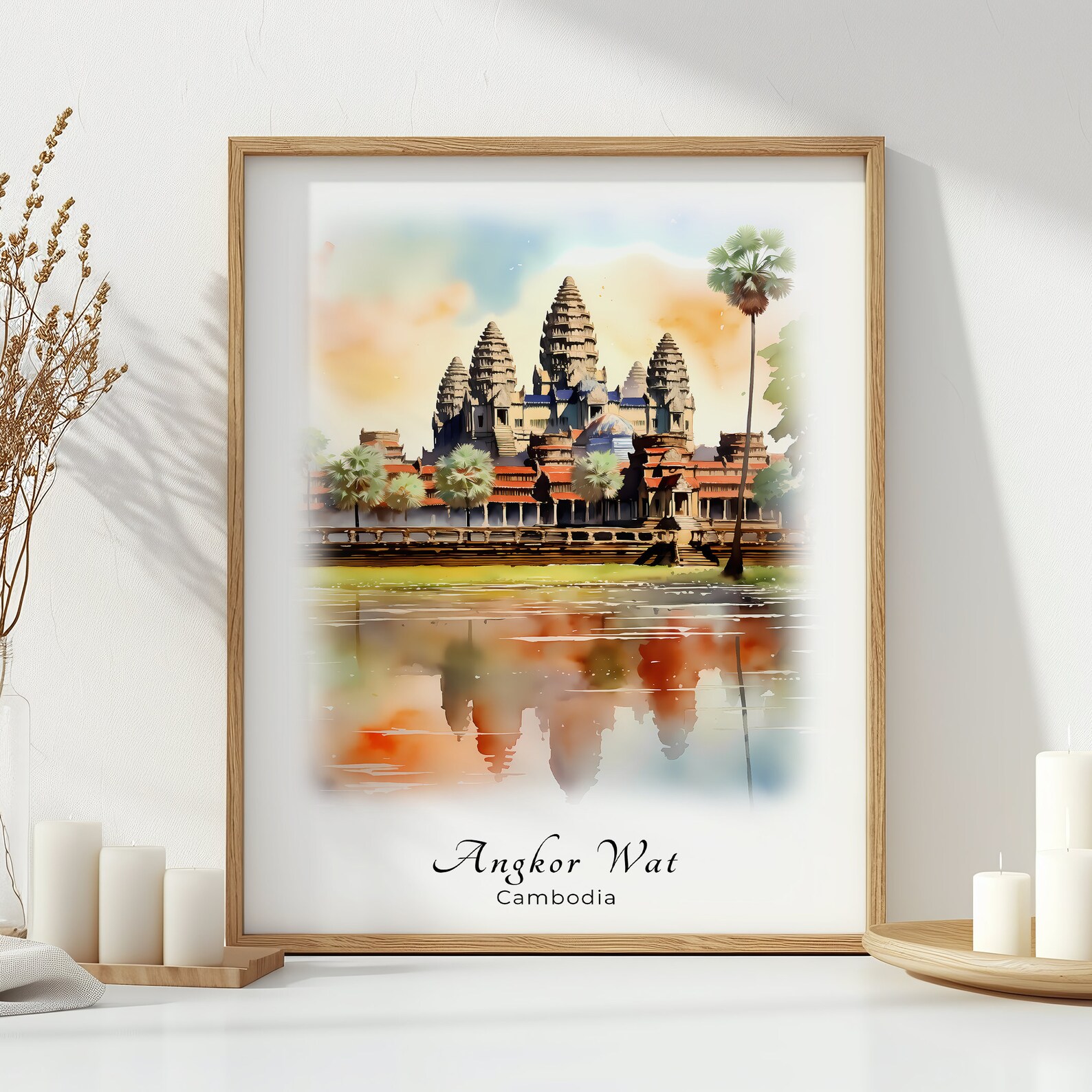 Angkor Wat Watercolor Poster Travel Art Print Cambodia Landscape Art ...