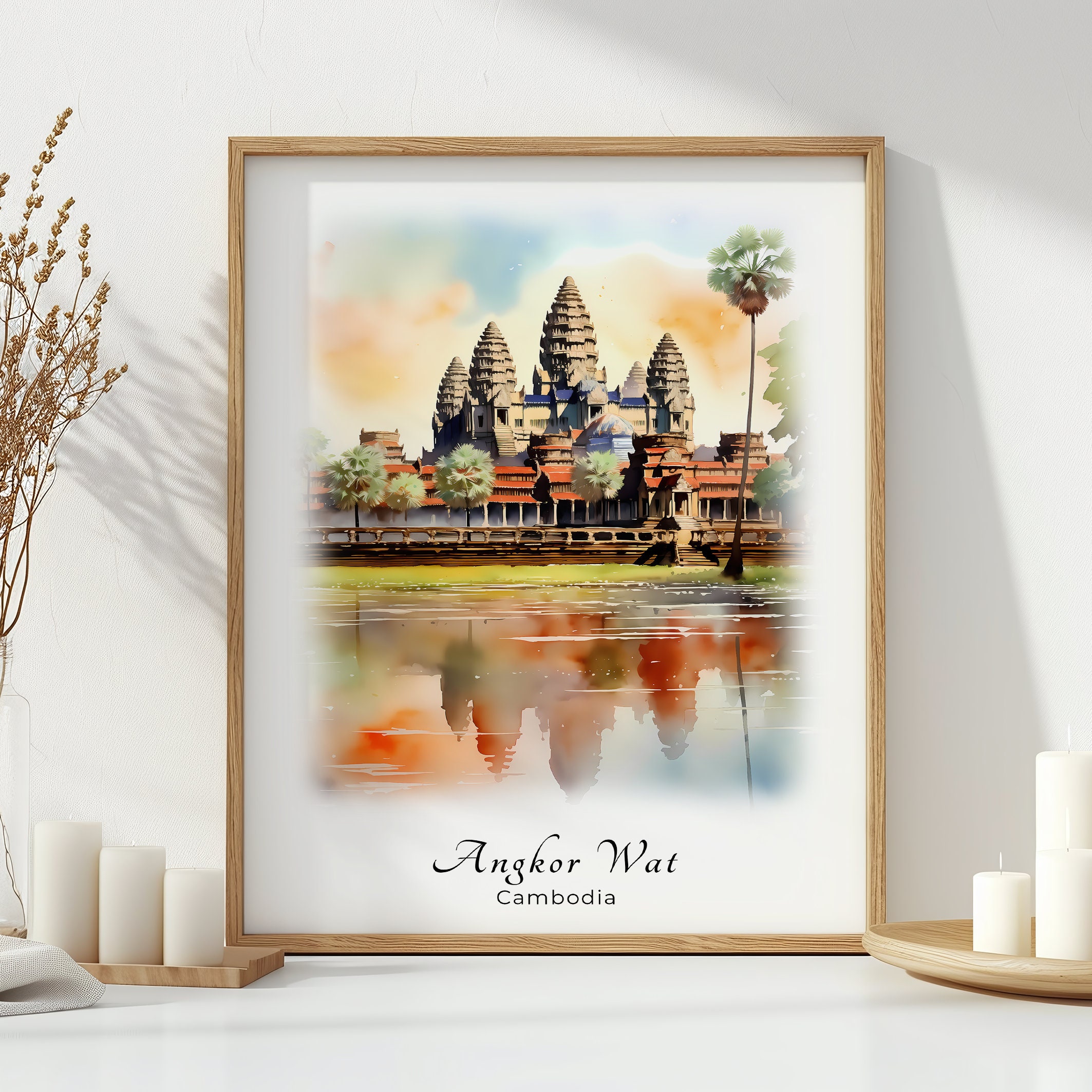 Angkor Wat Watercolor Poster Travel Art Print Cambodia Landscape Art ...