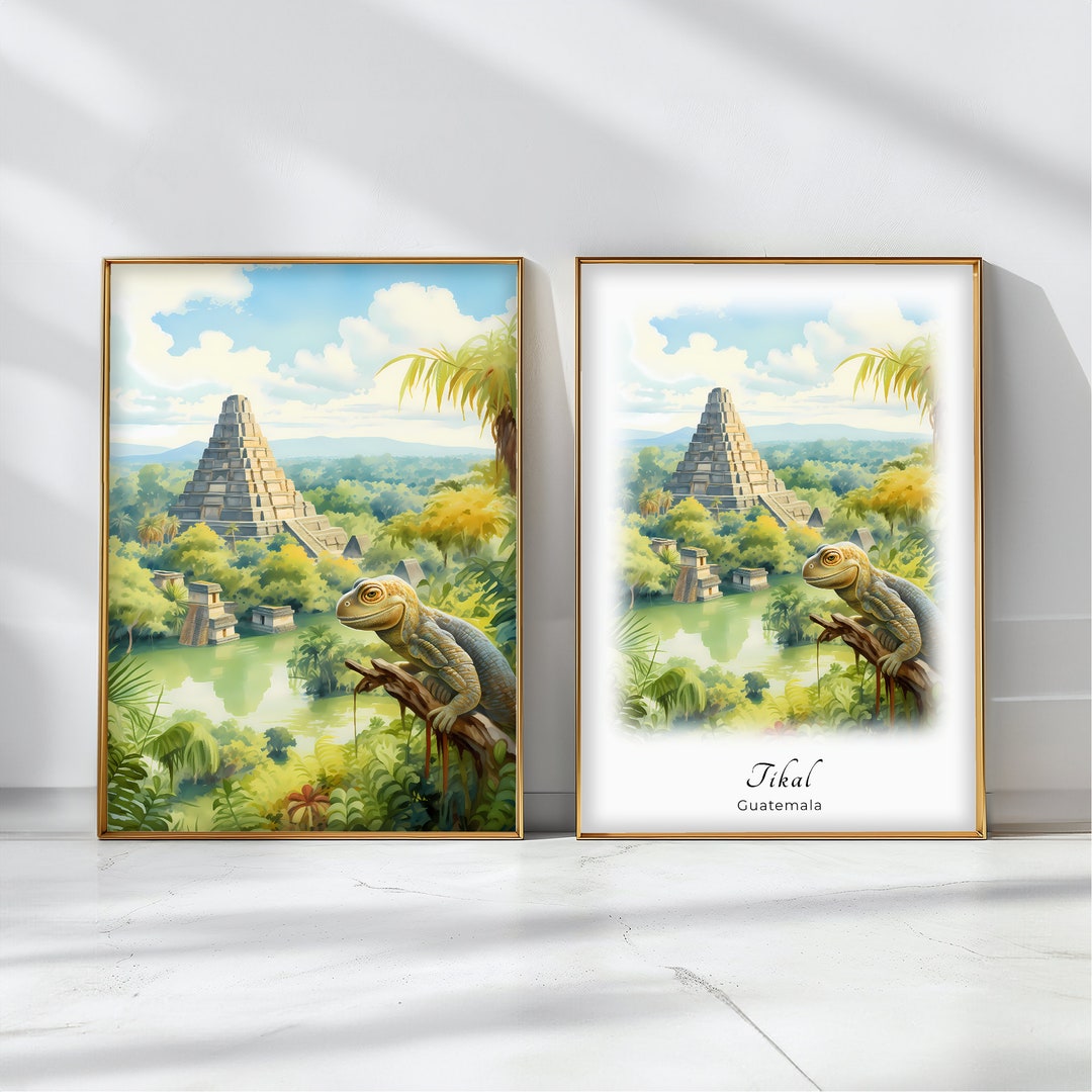 Tikal Watercolor Poster Travel Art Print Guatemala Landscape Art Decor ...