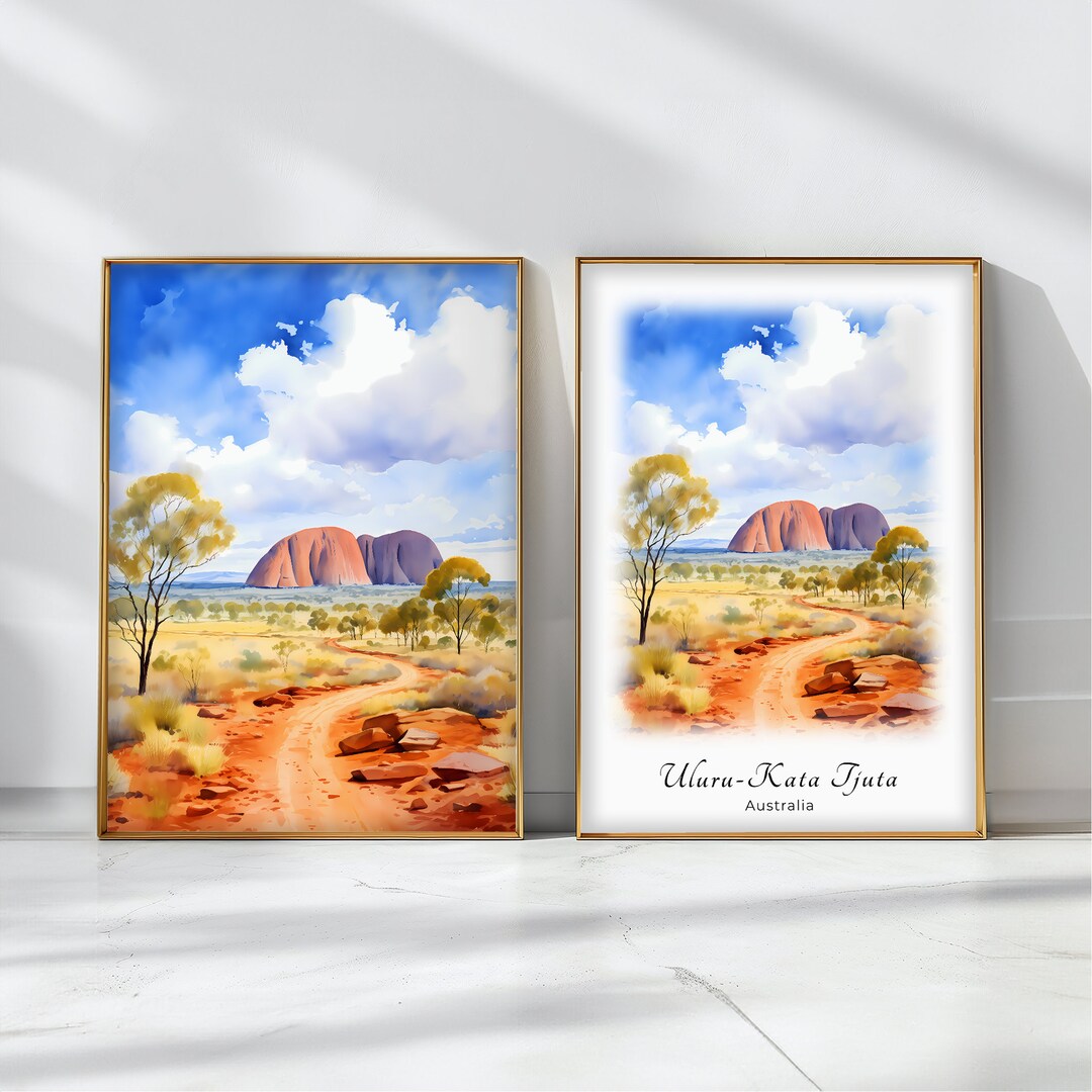 Uluru-kata Tjuta Watercolor Poster Travel Art Print Australia Landscape ...