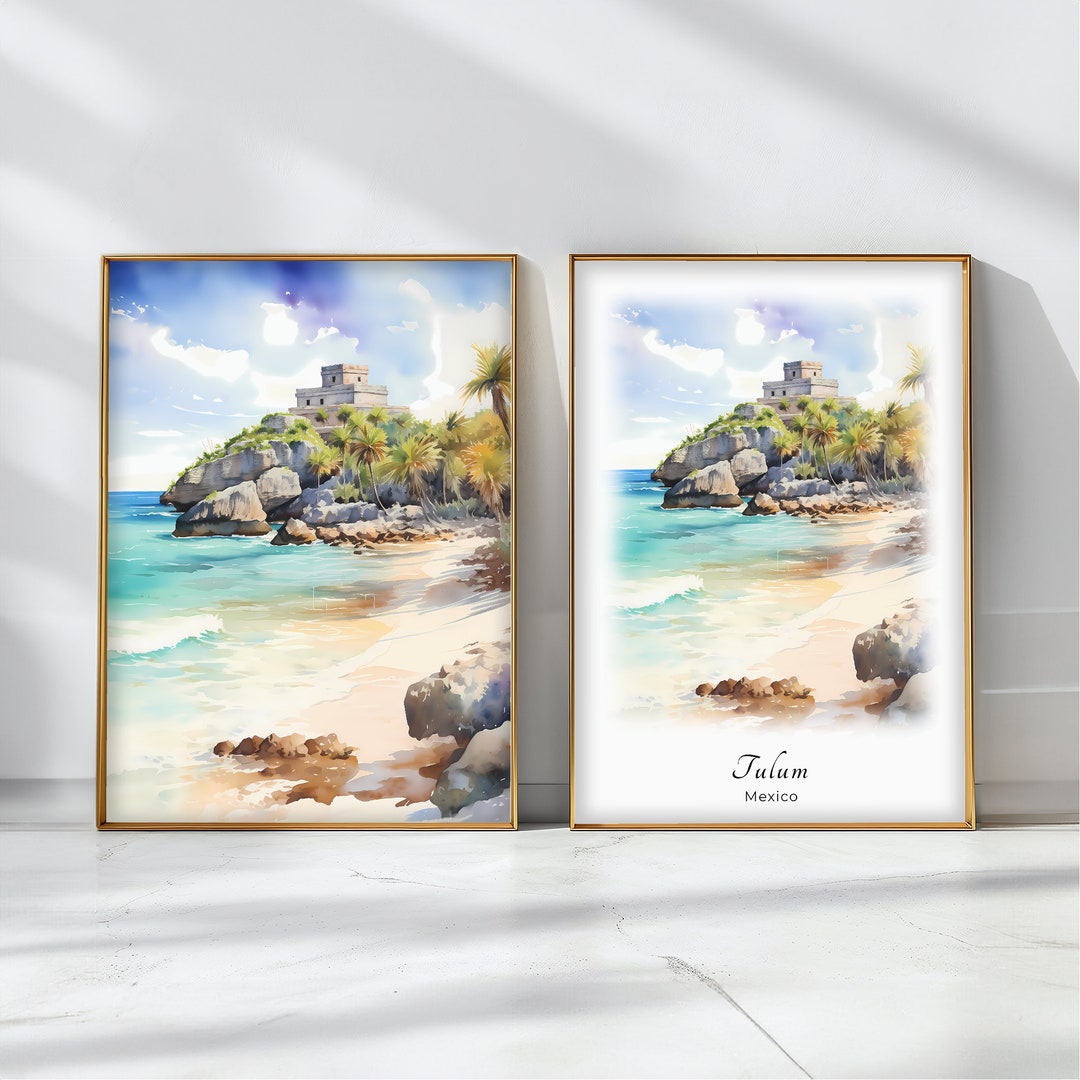 Tulum Watercolor Poster Travel Art Print Mexico Landscape Art Decor ...