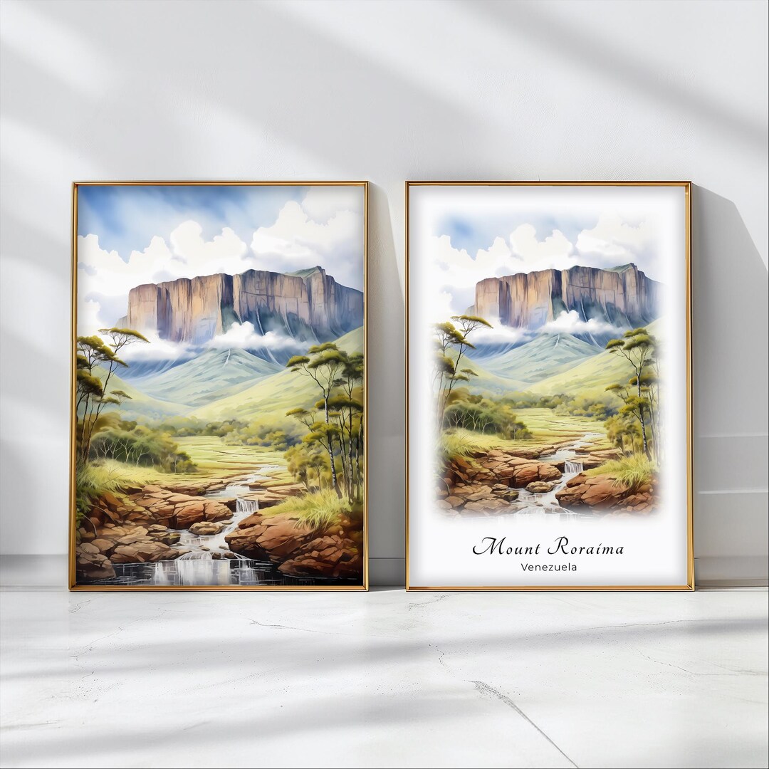 Mount Roraima Watercolor Poster Travel Art Print Venezuela Landscape ...