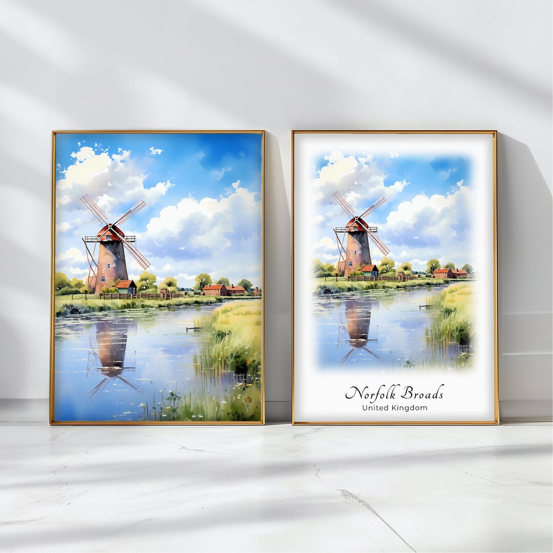 Norfolk Broads Watercolor Poster Travel Art Print United Kingdom ...