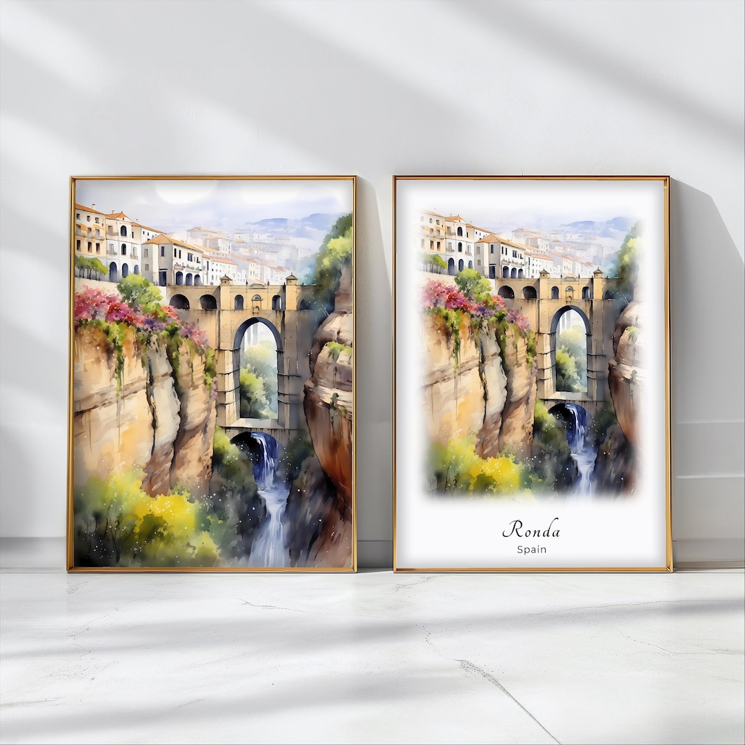 Ronda Watercolor Poster Travel Art Print Spain Landscape Art Decor ...