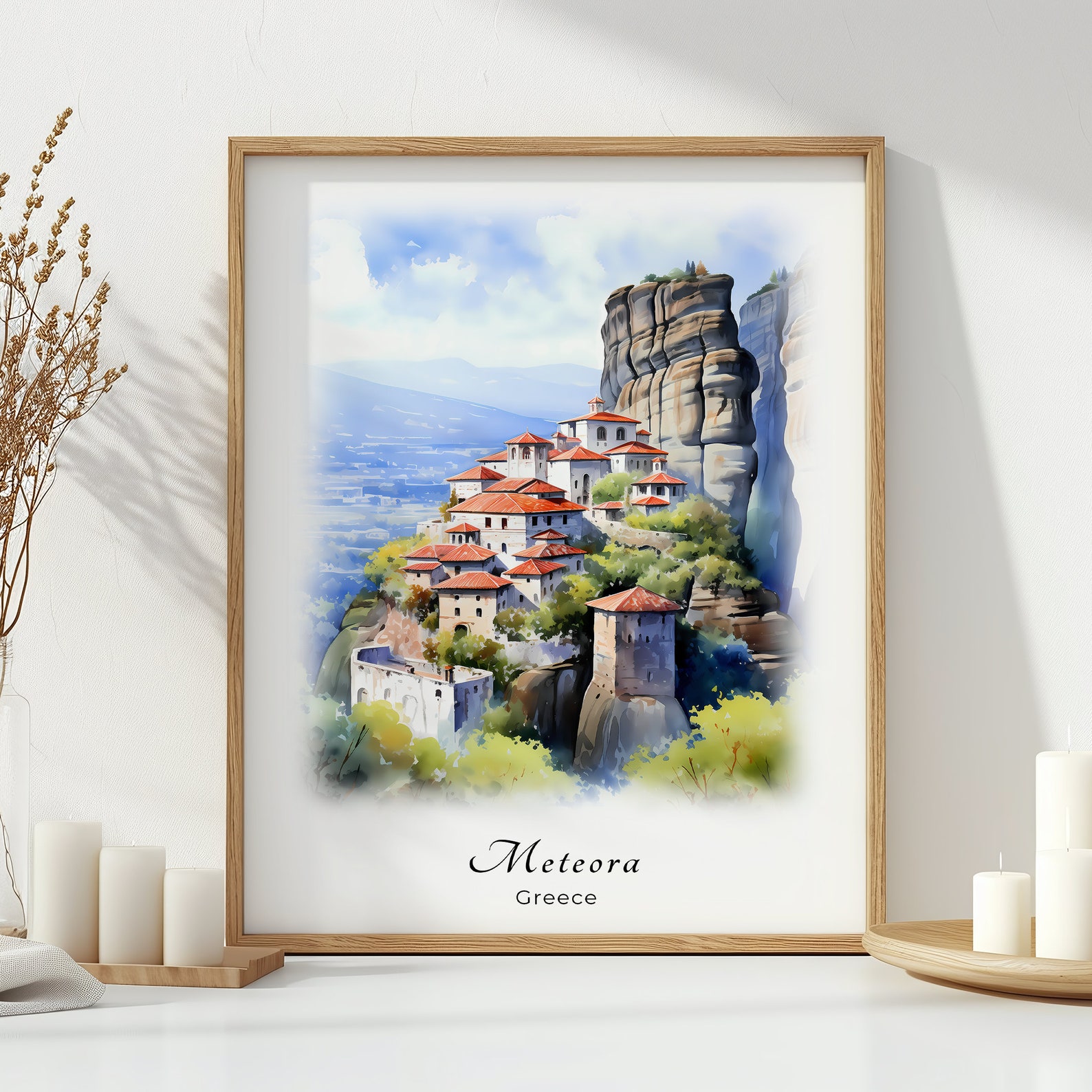 Meteora Watercolor Poster Travel Art Print Greece Landscape Art Decor ...