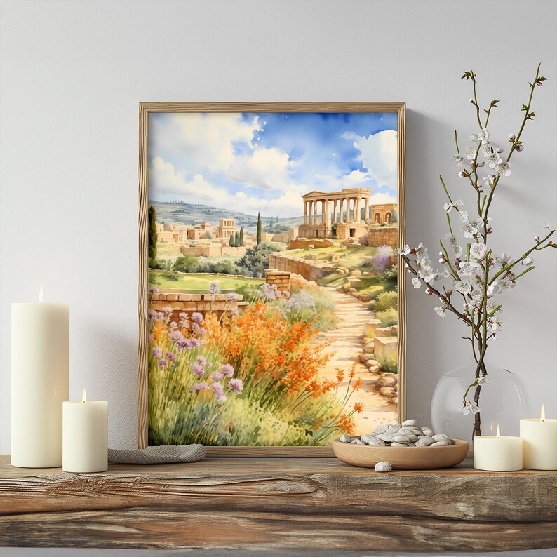 Jerash Watercolor Poster Travel Art Print Jordan Landscape Art Decor ...