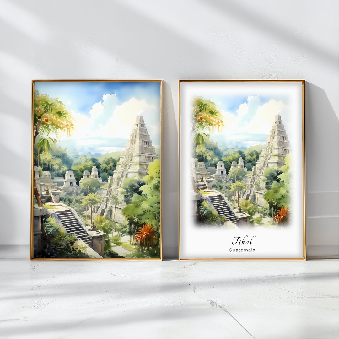Tikal Watercolor Poster Travel Art Print Guatemala Landscape Art Decor ...