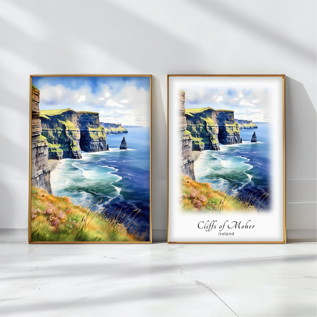 Cliffs of Moher Watercolor Poster Travel Art Print Ireland Landscape ...