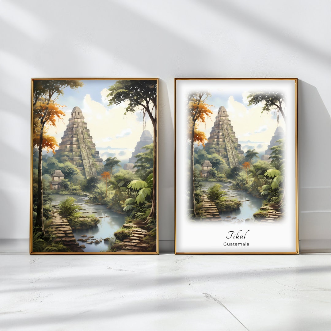 Tikal Watercolor Poster Travel Art Print Guatemala Landscape Art Decor ...