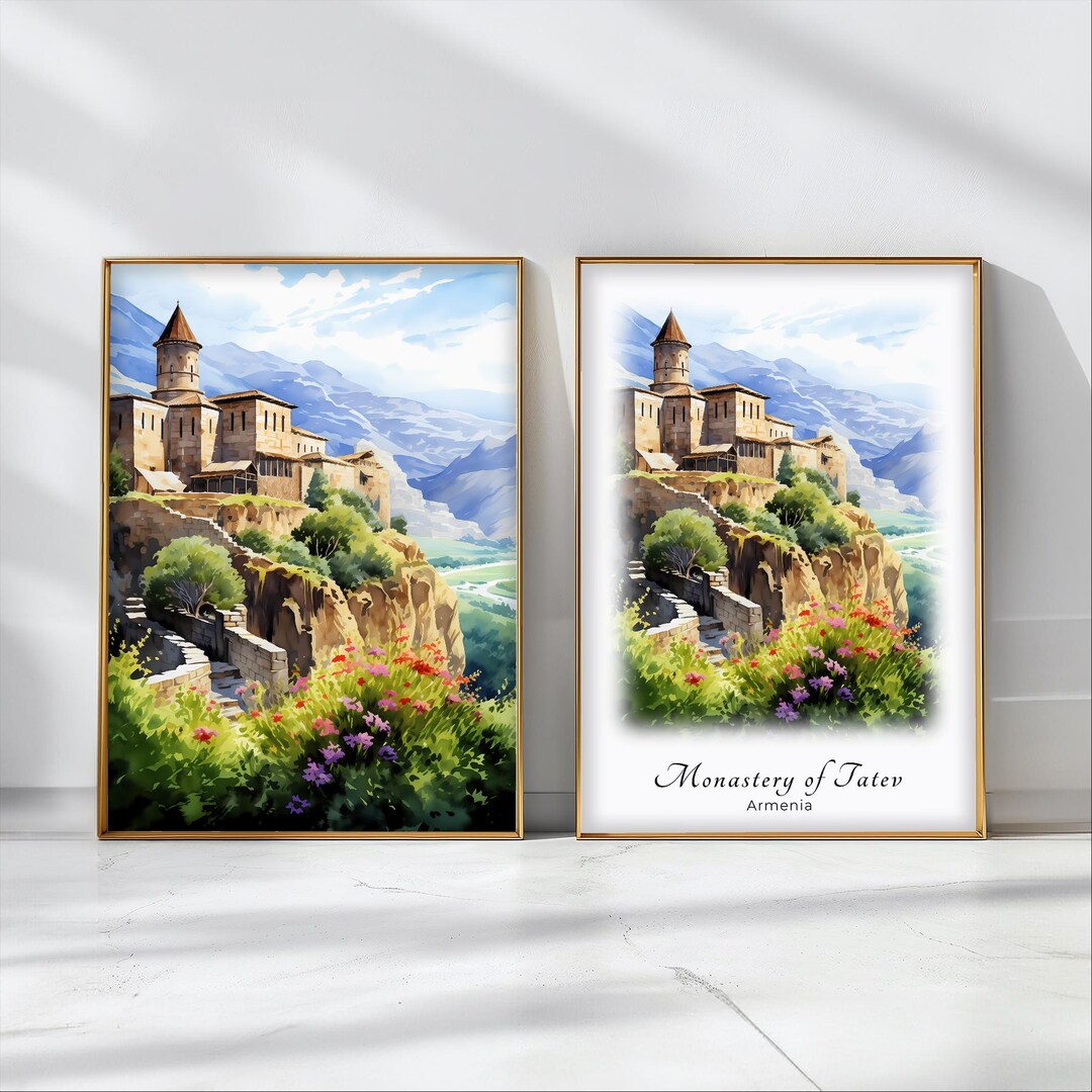Monastery of Tatev Watercolor Poster Travel Art Print Armenia Landscape ...